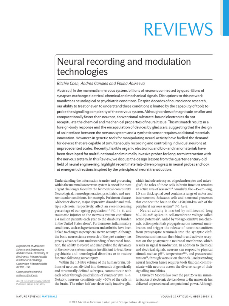 2017_neural Recording and Modulation Technologies | PDF | Neuron ...