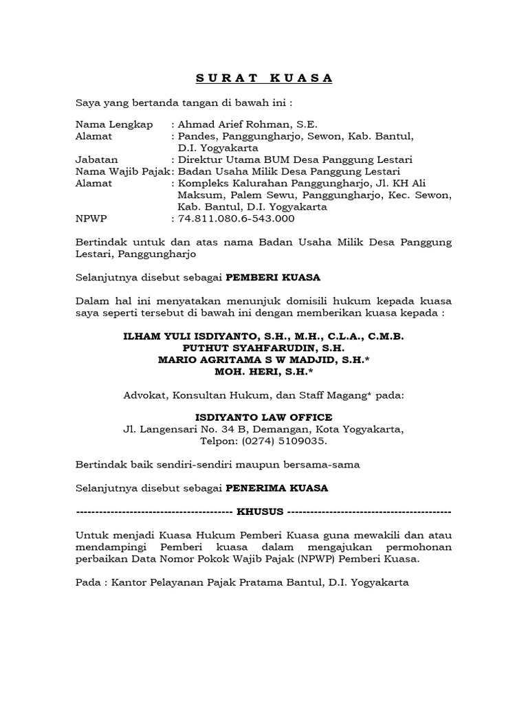 Surat Kuasa Perubahan Pajak | PDF