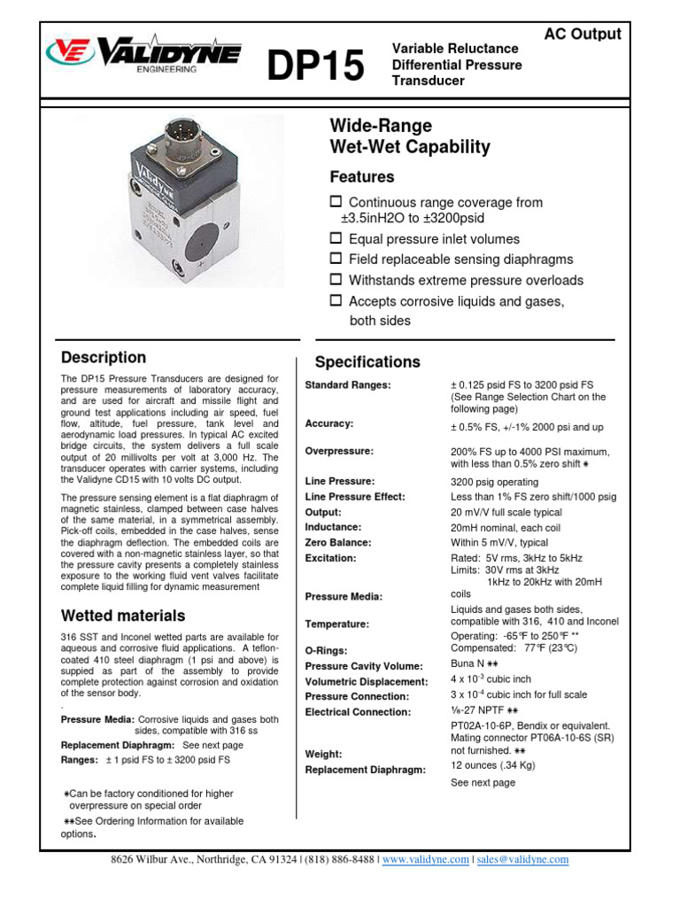 DP15 Variable Reluctance Transducer Overview | PDF | Pressure ...