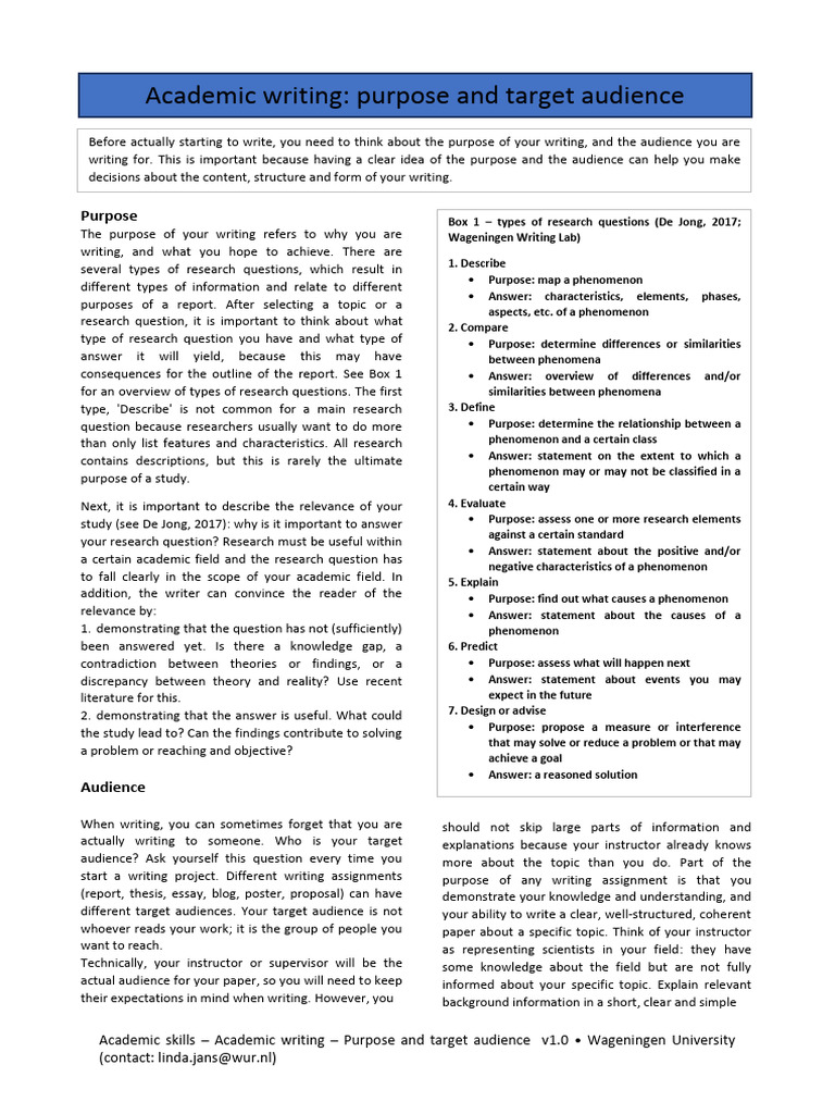 Academic Writing: Purpose and Audience | PDF | Knowledge | Theory