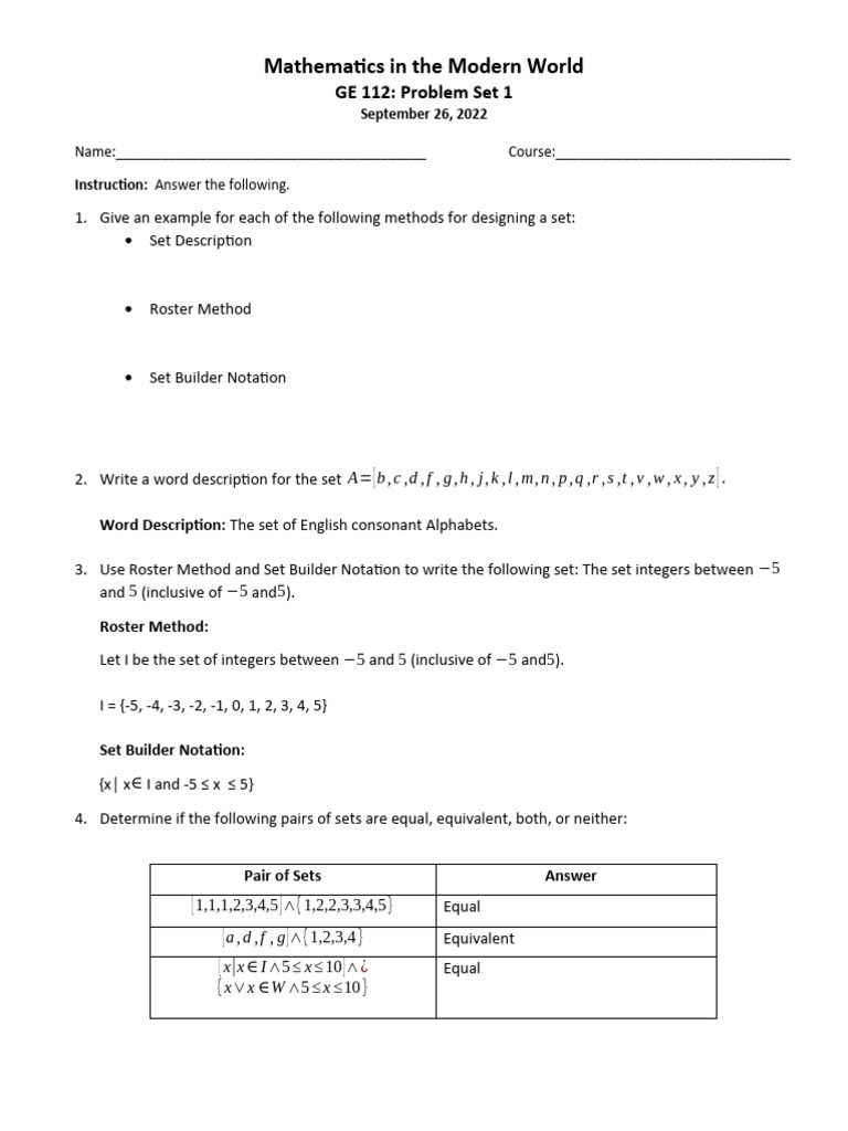 Problem Set 1 Pdf Set Mathematics Function Mathematics