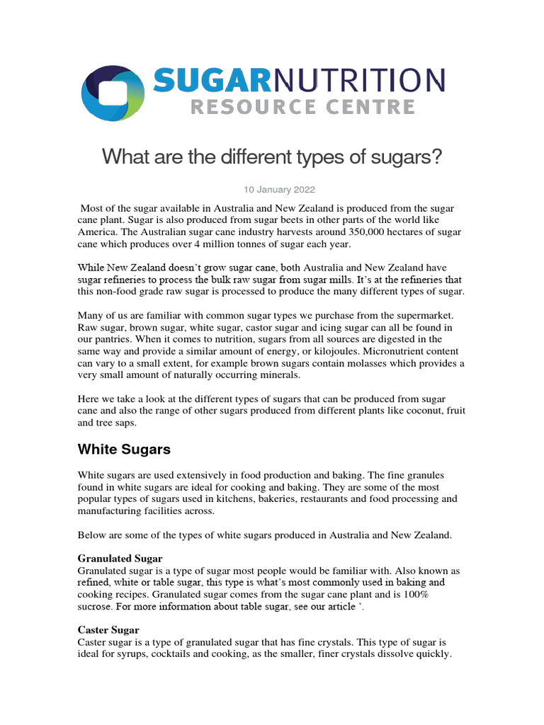Types of Sugars Explained | PDF | Brown Sugar | Sucrose