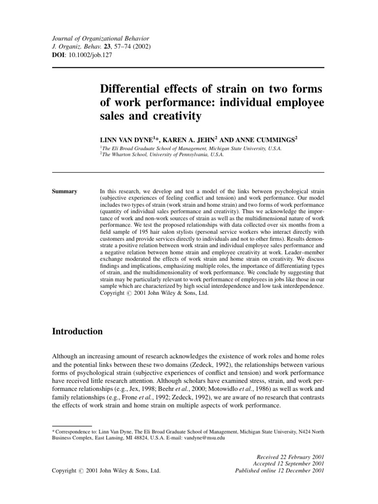 JOB 2002 Van Dyne Jehn Cummings Work Strain | PDF | Creativity ...