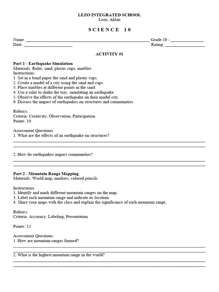 Science 10 Activity 1 | PDF