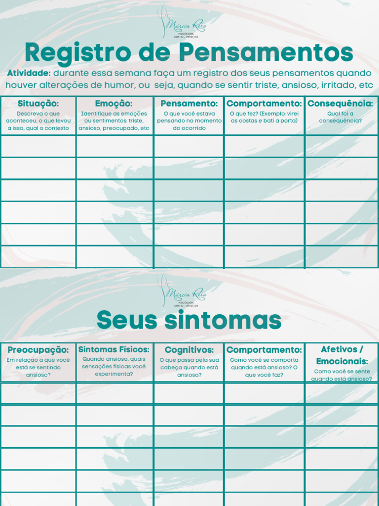 Registro de Pensamentos - Márcia Reis Psicóloga | PDF Registro de Pensamentos - Márcia Reis Psicóloga | PDF