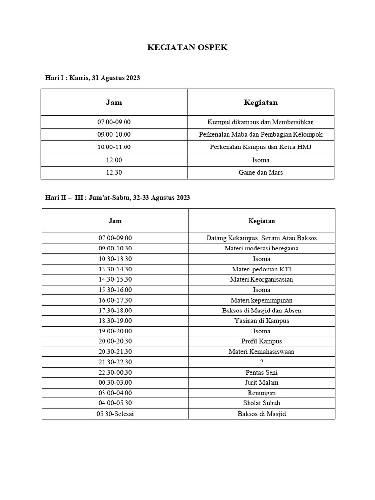 Kegiatan Ospek | PDF
