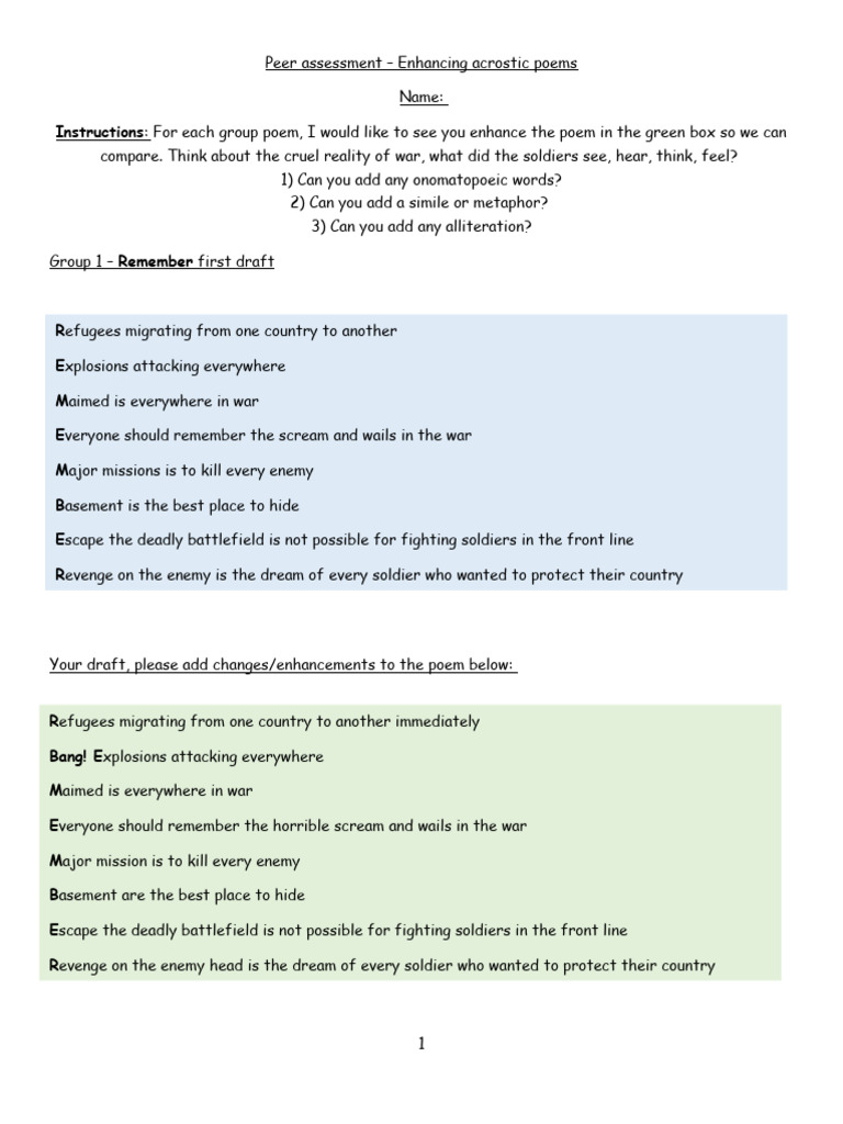 Enhancing Acrostic Poems on War | PDF