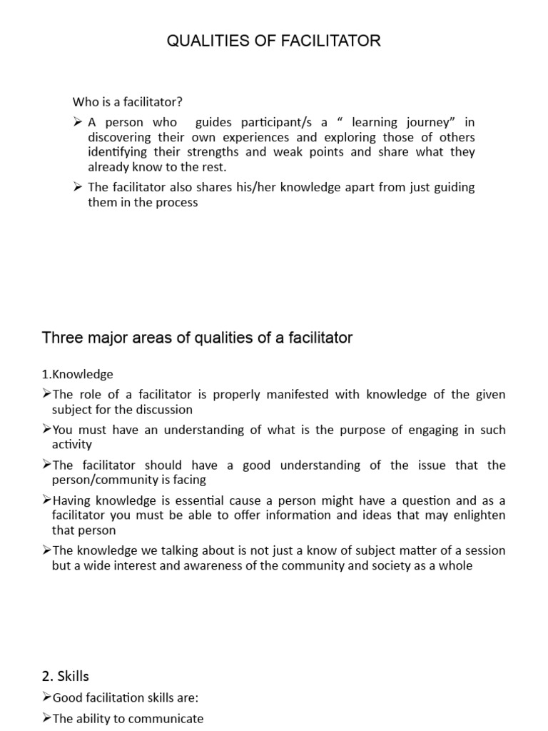 Qualities of Facilitator | PDF | Facilitator | Knowledge