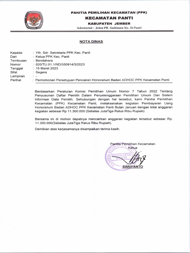 PPK Kecamatan Panti - SPJ Januari | PDF