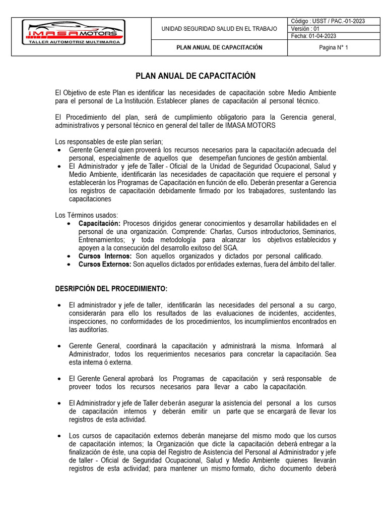 Plan Anual de Capacitación | PDF | Business