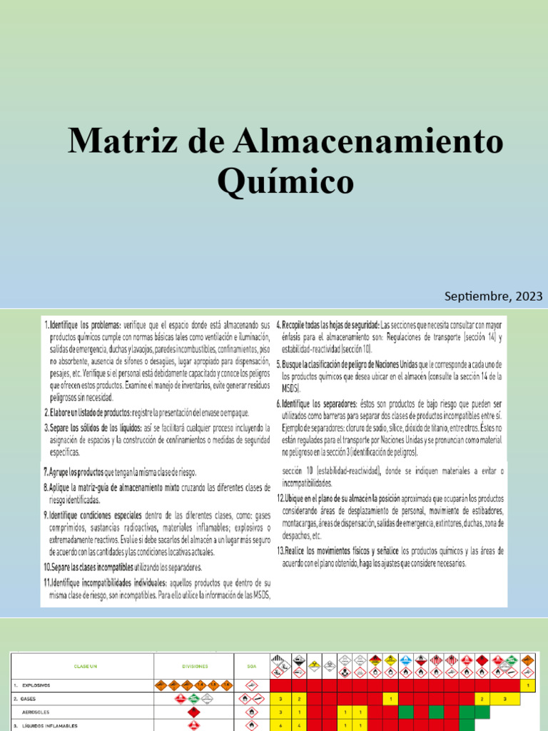 Matriz Almacenamiento Químico | PDF