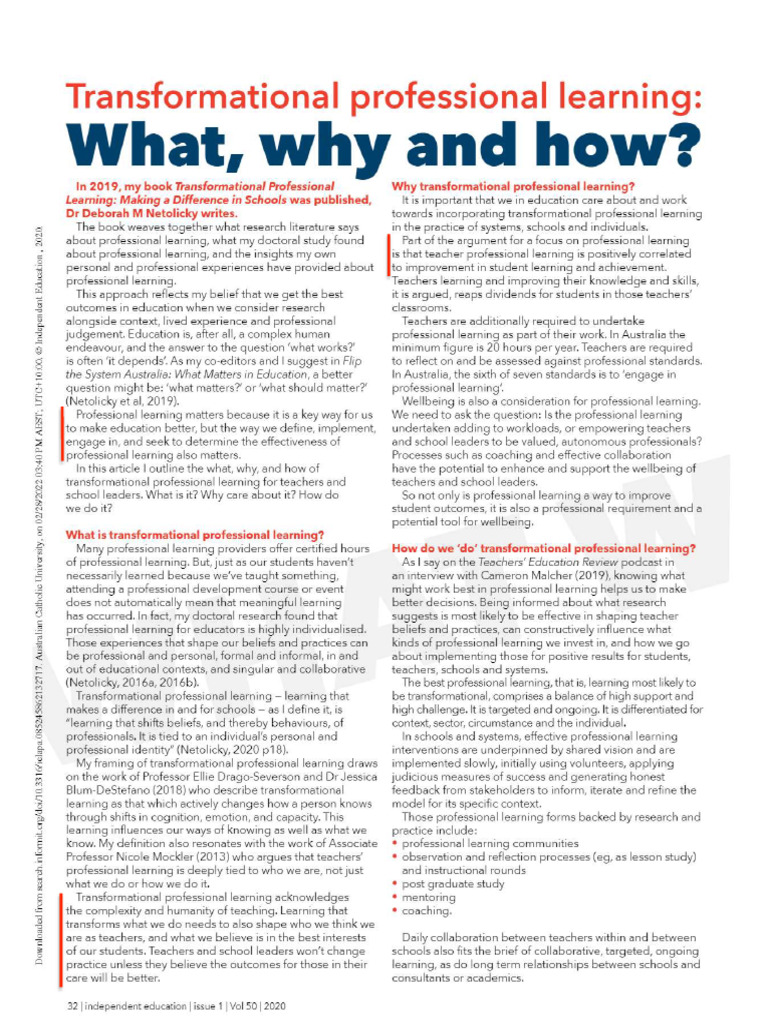Netolicky - Transformational Professional Learning | PDF