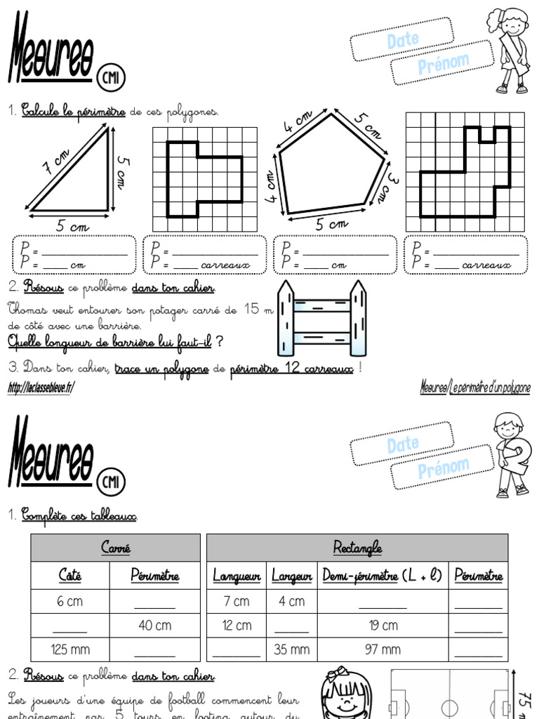 Évaluation du périmètre des polygones CM1 | PDF | Méthodes et ...