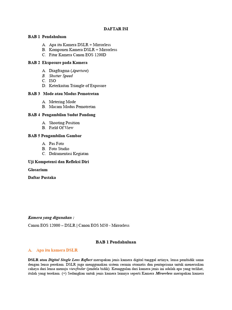 Draft Materi Pengoperasian Kamera DSLR | PDF