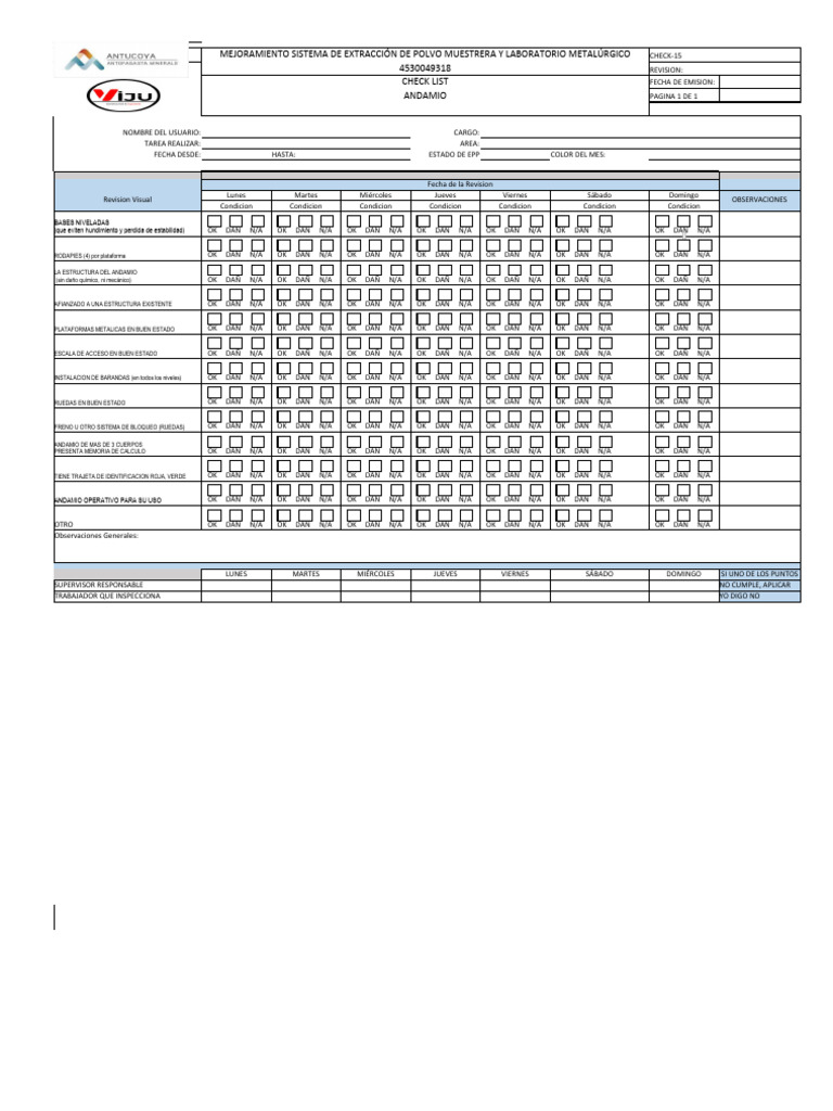 Check List ANDAMIOS | PDF