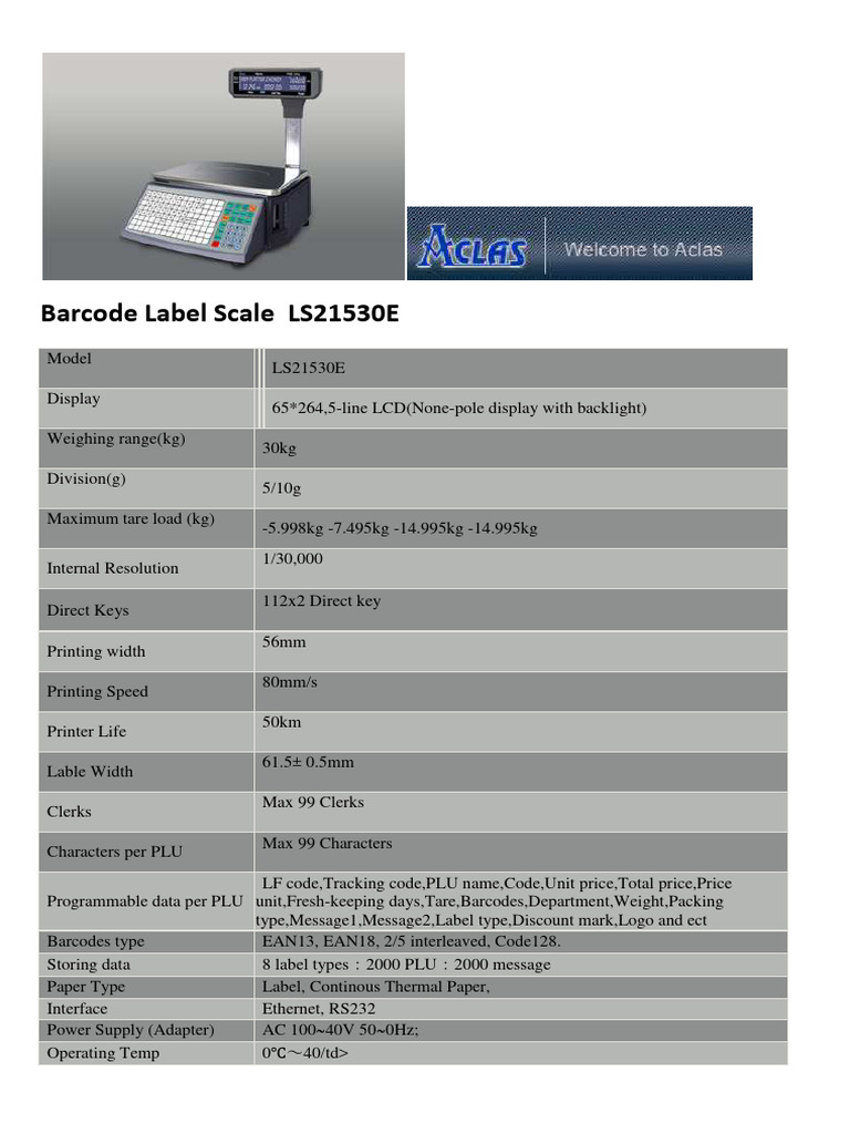 Barcode Label Scale LS21530E | PDF