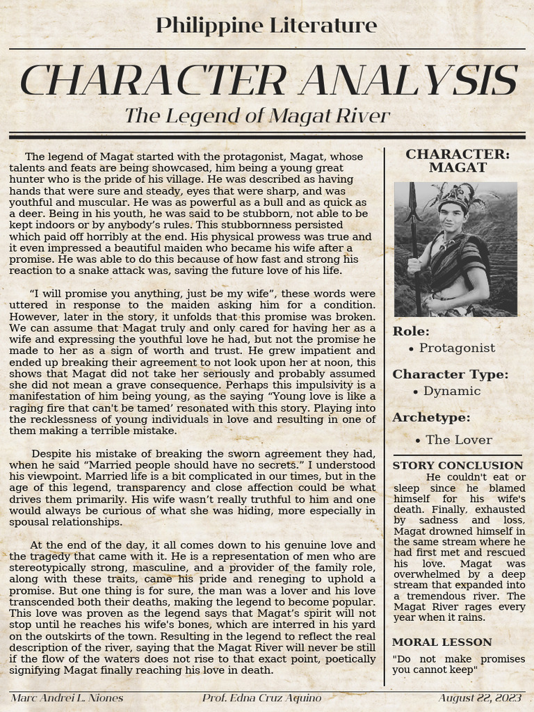 NIONES, Marc Andrei L. - Character Analysis (The Legend of Magat River) | PDF