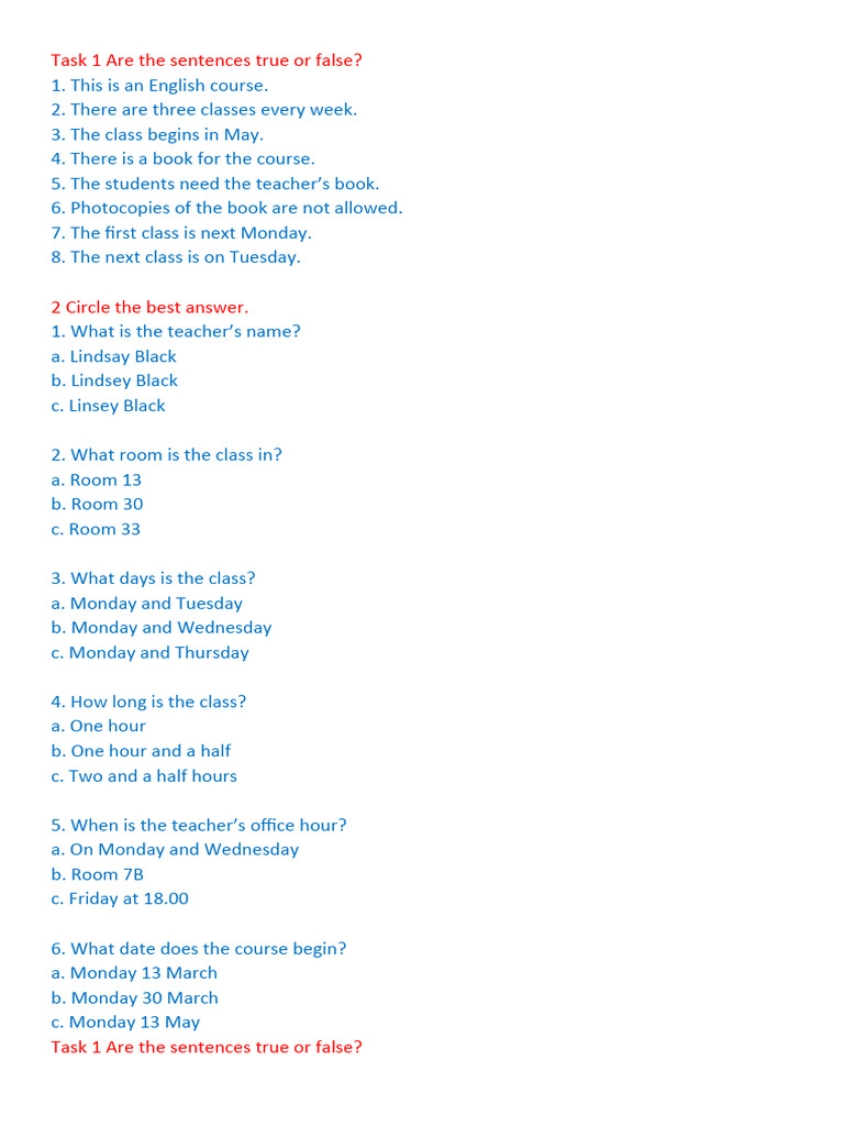 The First English Class | PDF