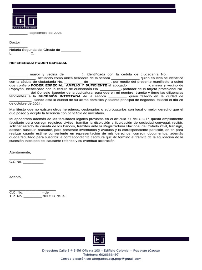 Poder para adelantar sucesión en notaria | PDF