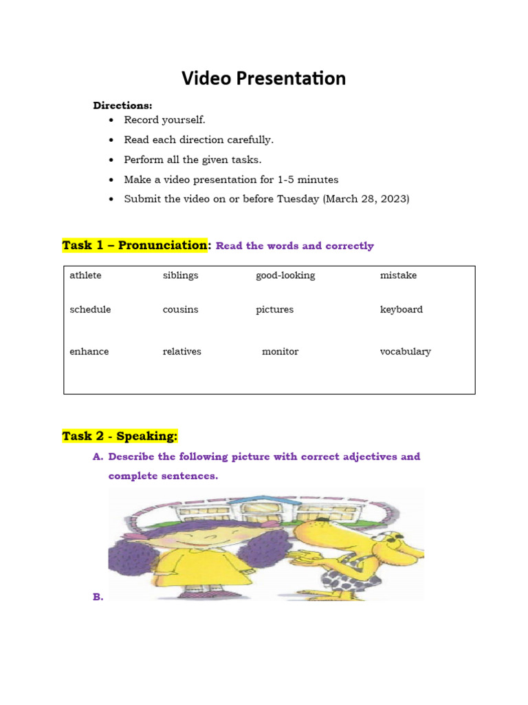 Elysia's Video Presentation Instruction | PDF