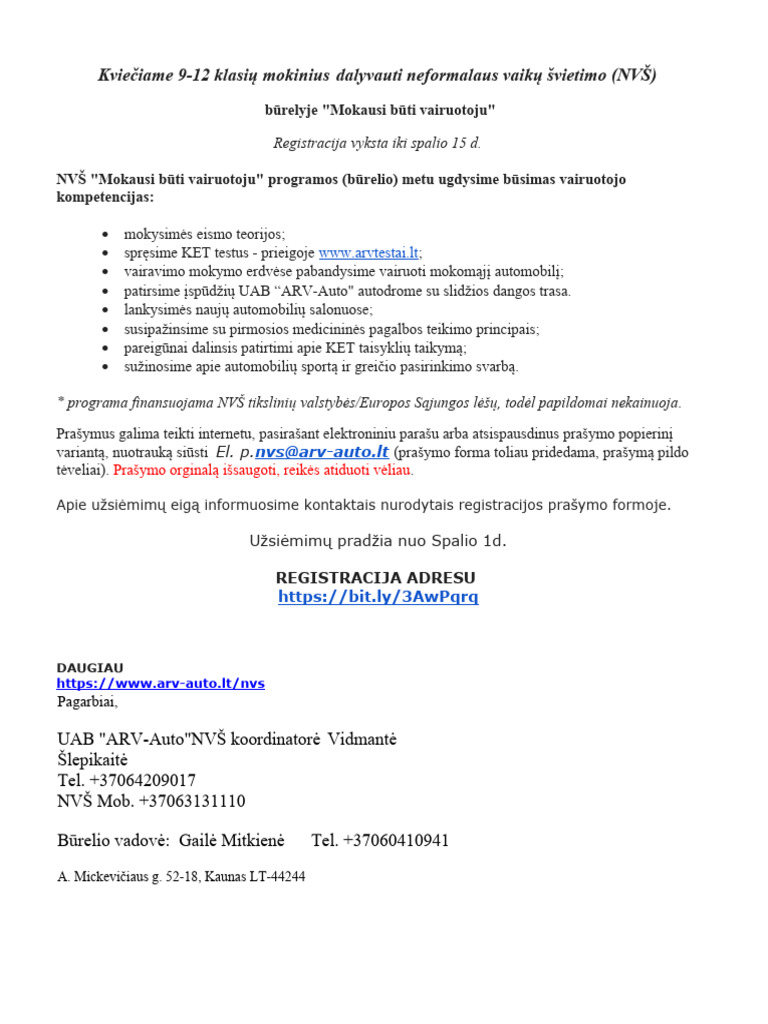 Kvieciame I Auto Bureli Vdu | PDF