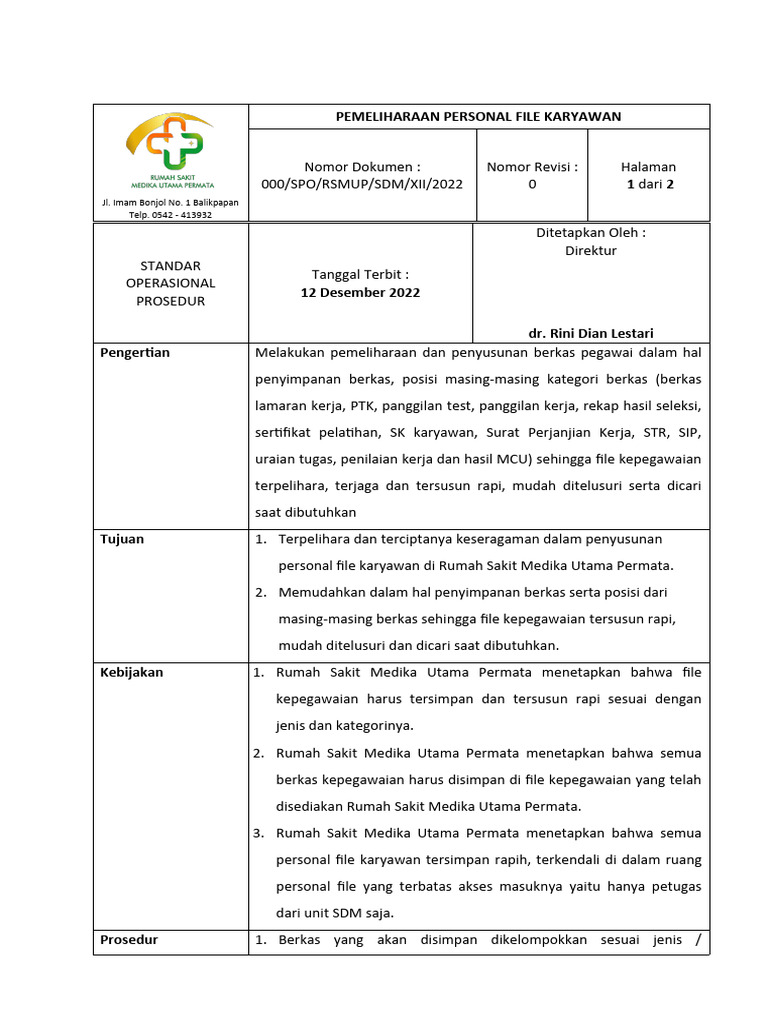 Spo - Pemeliharaan Personal File Karyawan | PDF