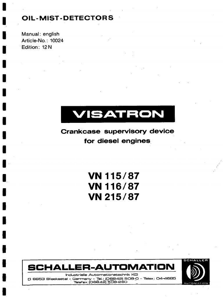 VISATRON Oil Mist Detector Manual | PDF | Light Emitting Diode | Relay