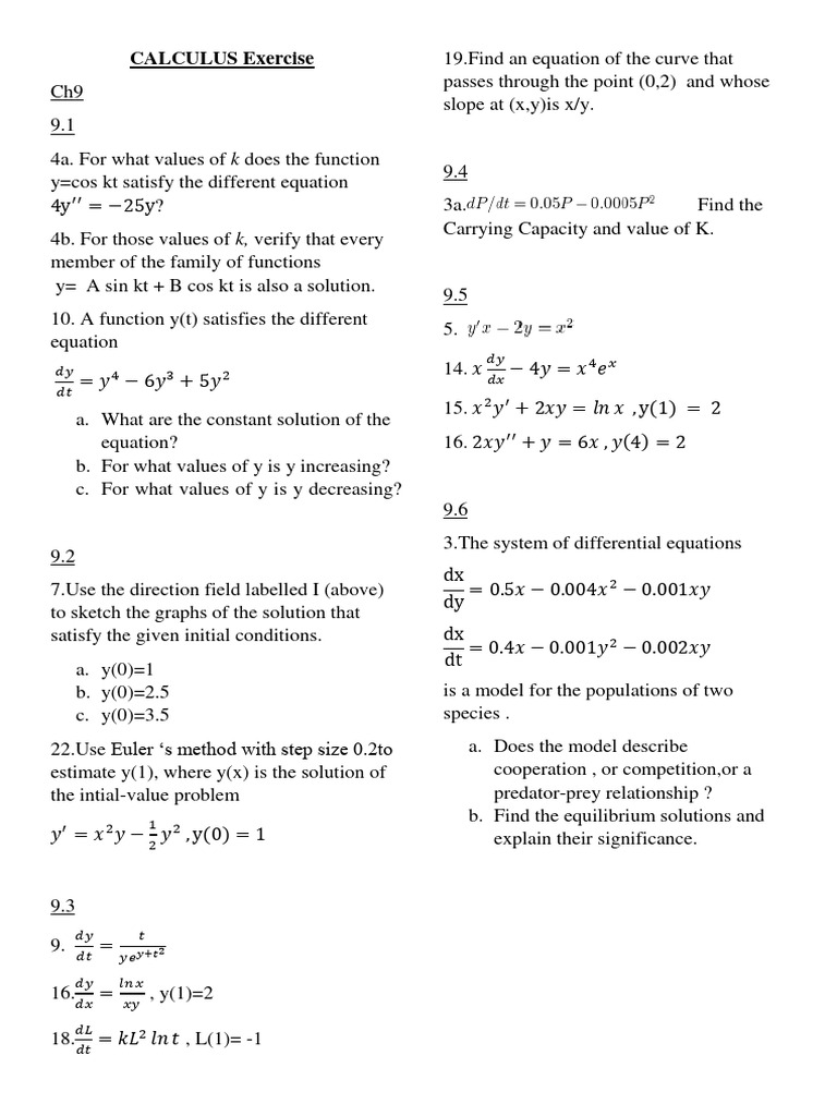 Calculus Differential Equations Exercises | PDF | Ellipse ...