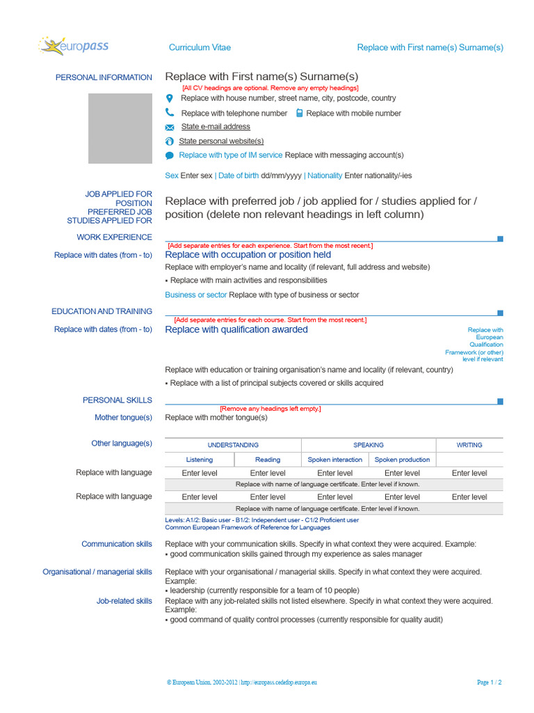 Europass CV Template | PDF