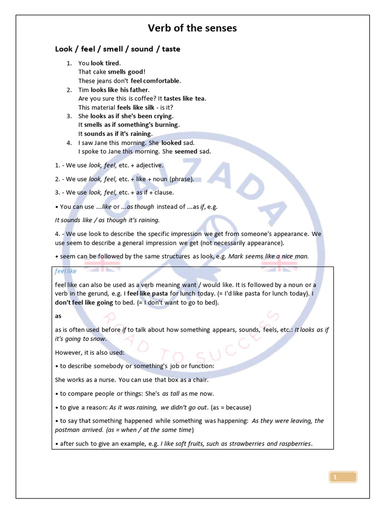 Understanding Sense Verbs Usage | PDF | Language Arts & Discipline ...