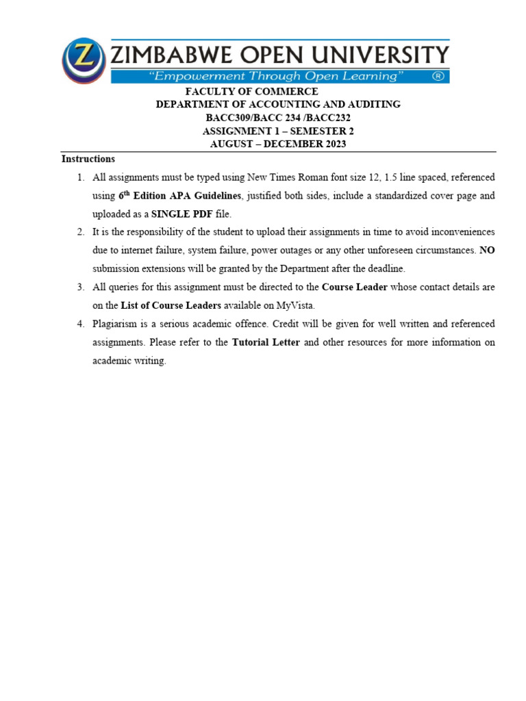 BACC 232 ASSIGNMENT 1 (AUG - Dec 2023) | PDF | Cost | Profit (Economics)