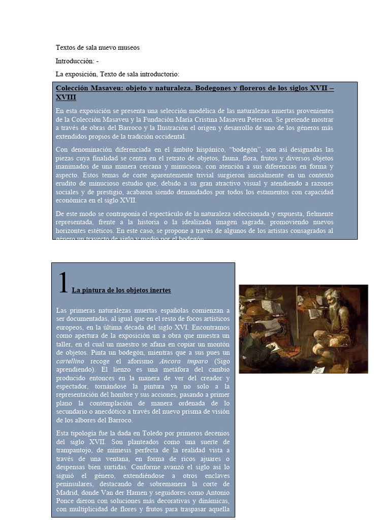 Texto de Sala Nuevo Museos | PDF | Naturaleza muerta | Artes visuales