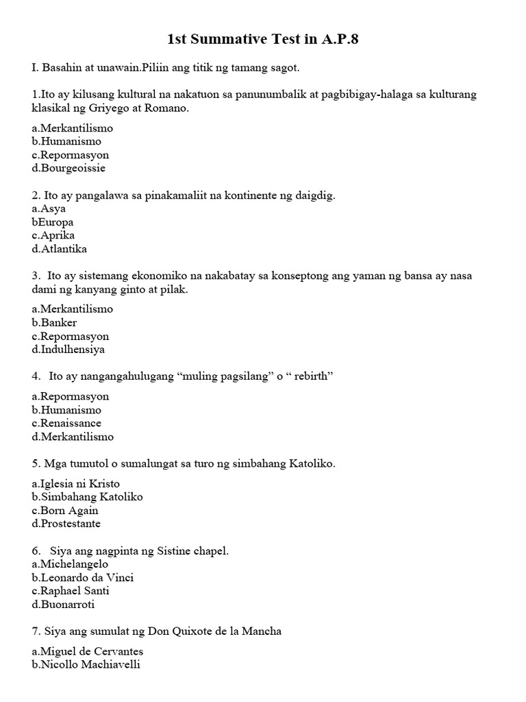 1st Summative Test in Ap Word | PDF