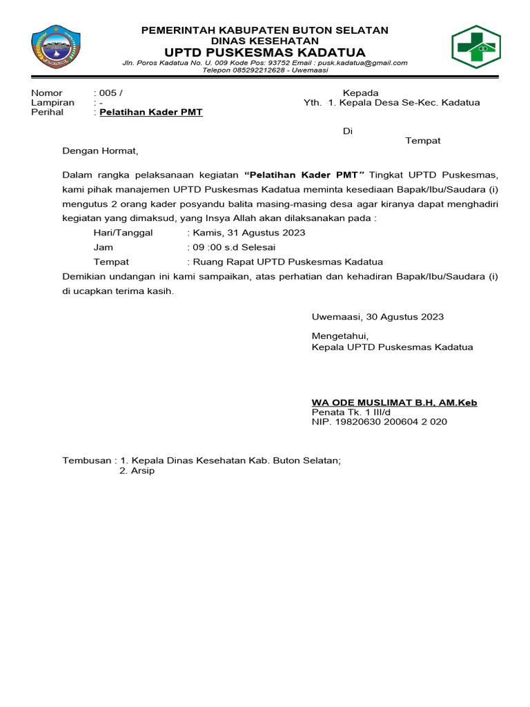 Surat Pelatihan Kader | PDF