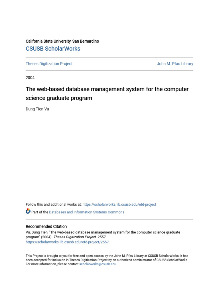 The Web Based Database Management System For The Computer Science Pdf Databases World Wide Web