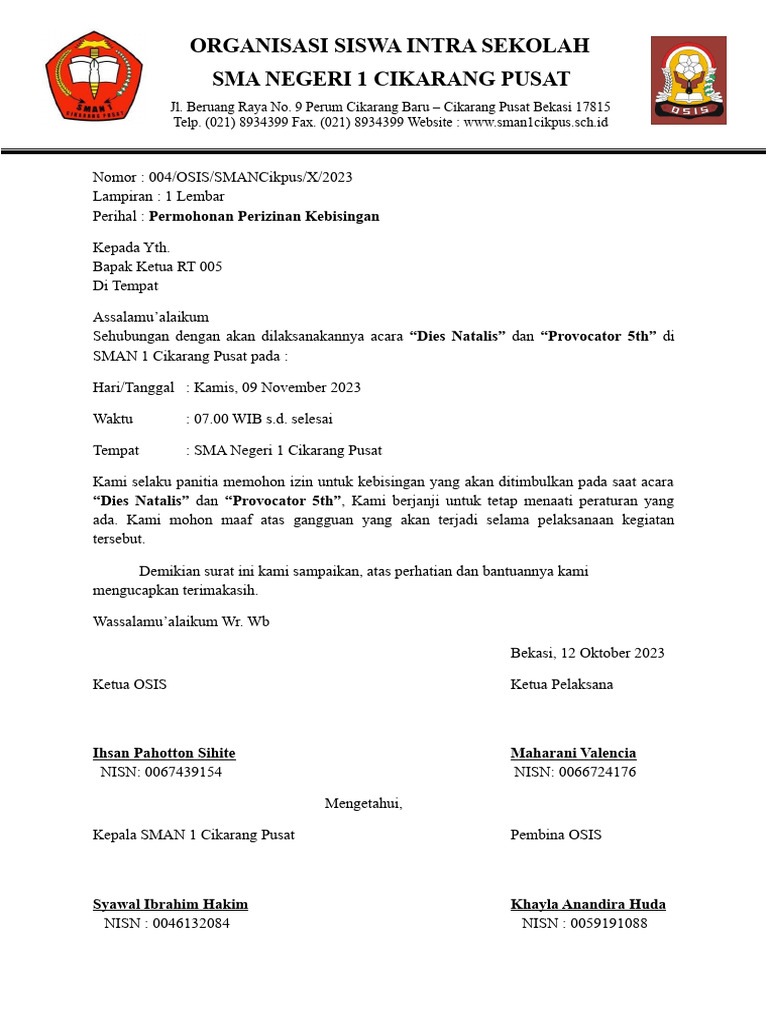 Surat Perizinan Kebisingan | PDF