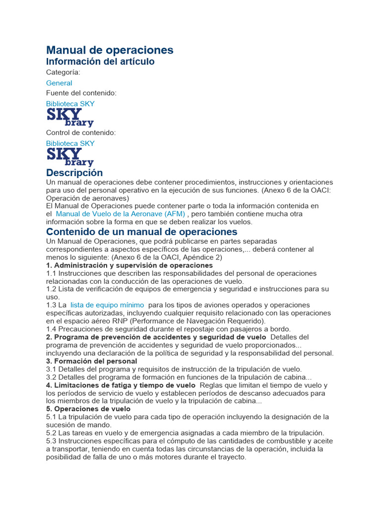 Manual de Operaciones (General) | PDF | Aeropuerto | Aeronave