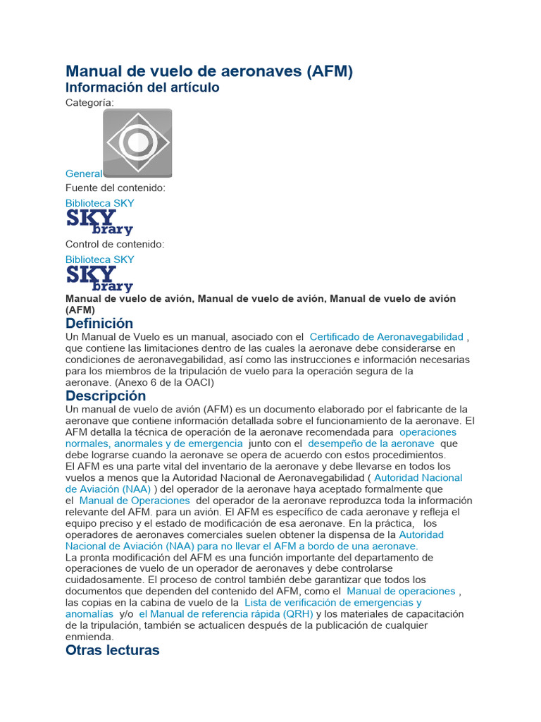 Manual de Vuelo de Aeronaves (AFM) | PDF