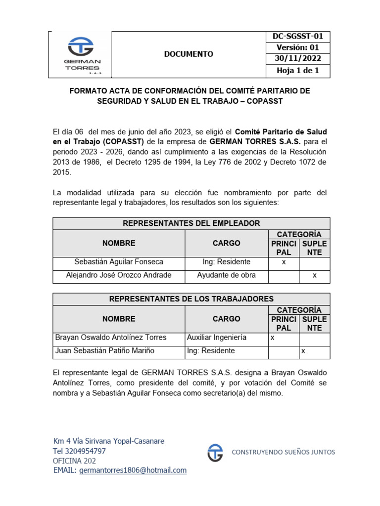 Conformacion Del Copasst | PDF