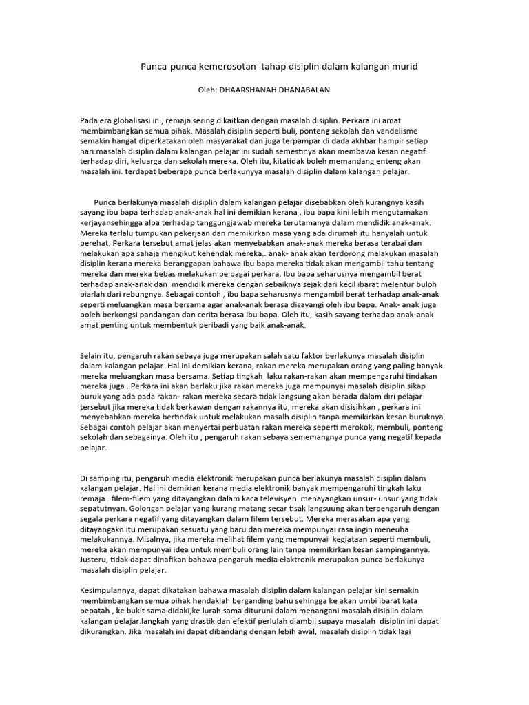 Punca Kemerosotan Tahap Disiplin Murid Karangan | PDF