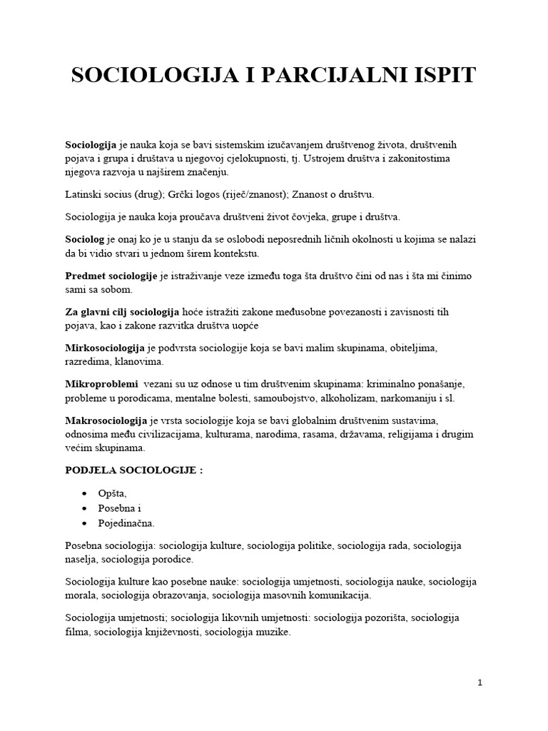 Sociologija I Parcijalni Ispit | PDF