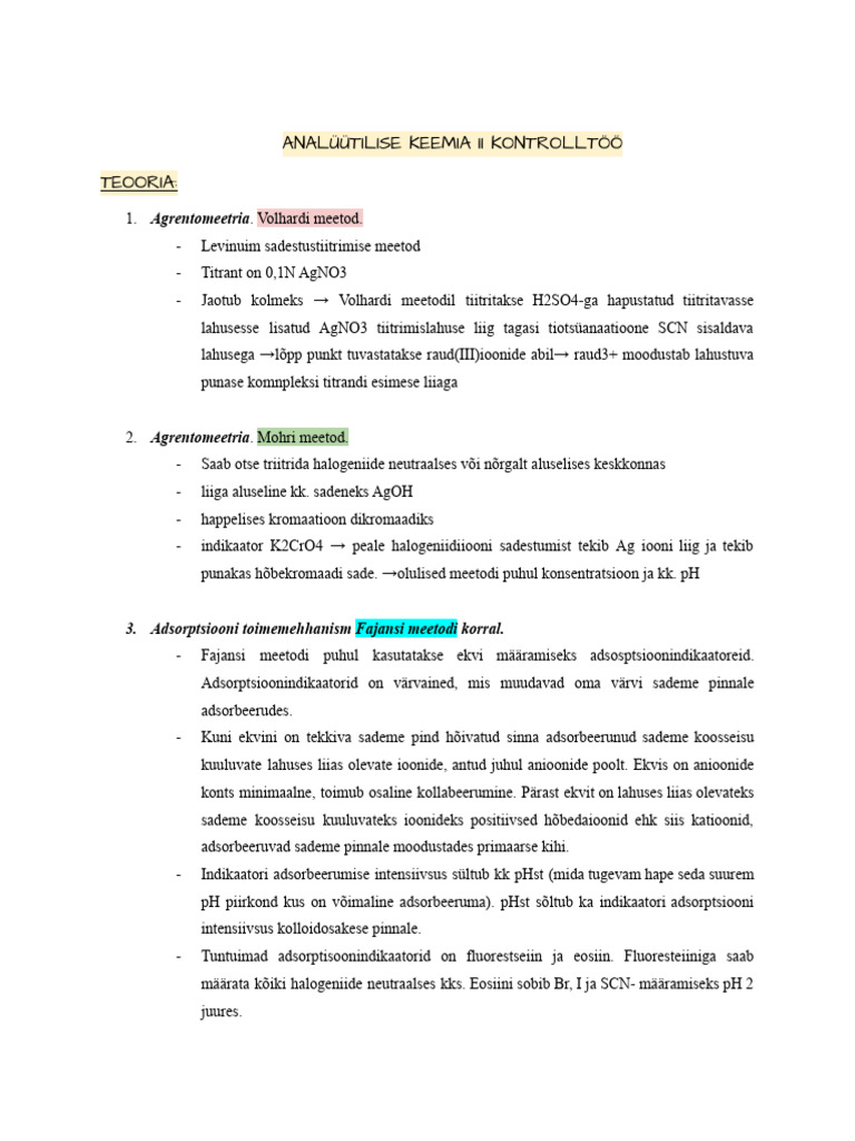 Analüütilise Keemia Kontrolltööd 2 | PDF