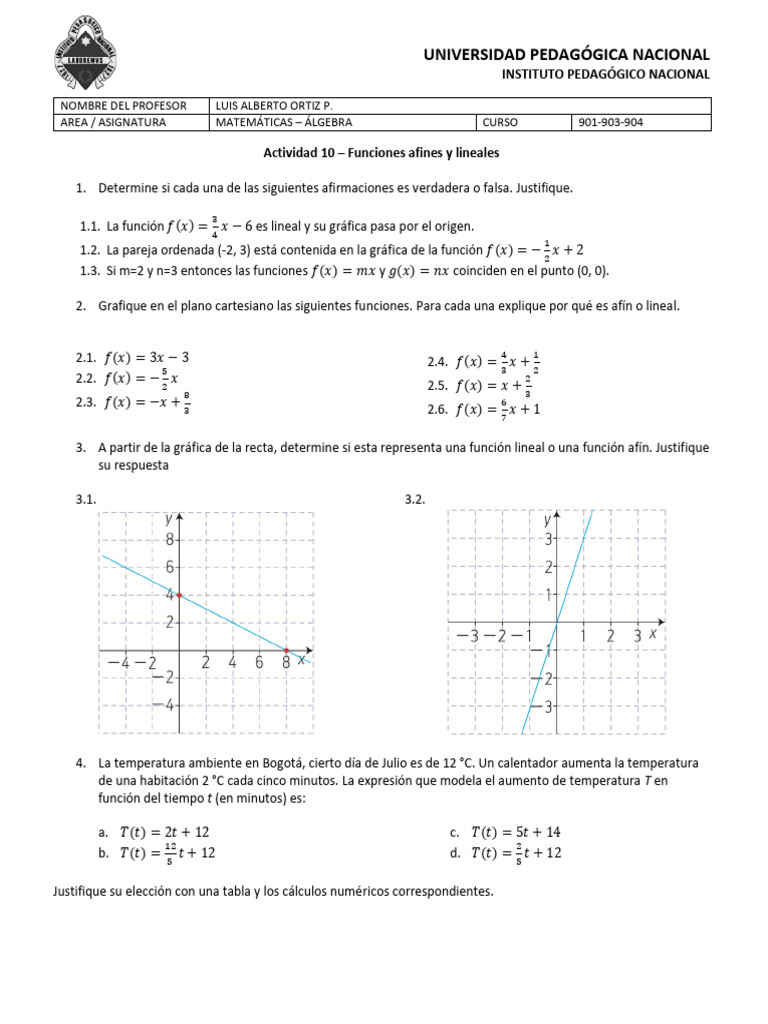 Ejercicios de Funciones Lineales y Afines | PDF | Matemáticas | Álgebra