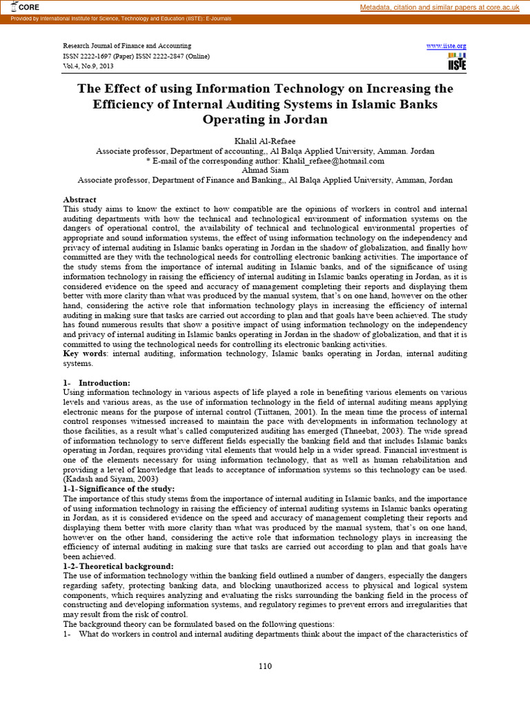 The Effect Of Using Information Technology On Increasing The Efficiency Of Internal Auditing