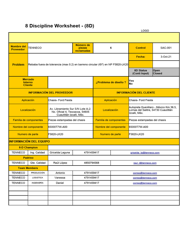 Formato 8D Resuelto - XLSM | PDF | Business