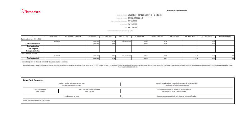Fone Fácil Bradesco: Brad FIC FI Renda Fixa Ref DI Hiperfundo 03.766. ...