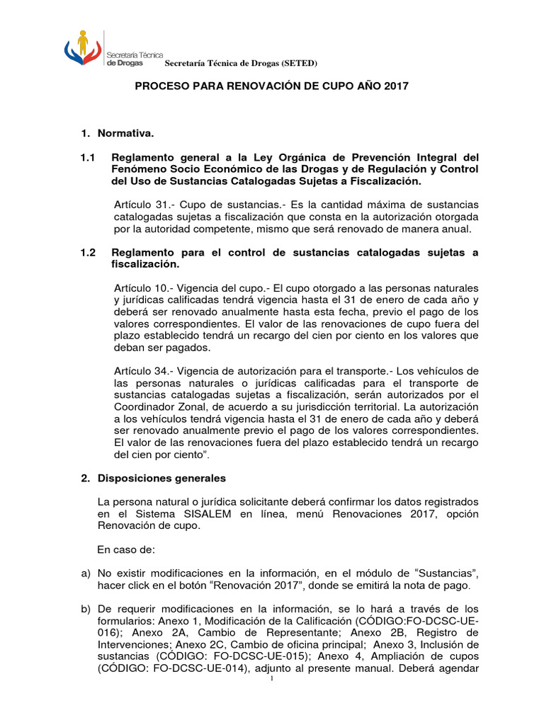 Renovación de Cupo SETED 2017 | PDF | Regulación | Transporte