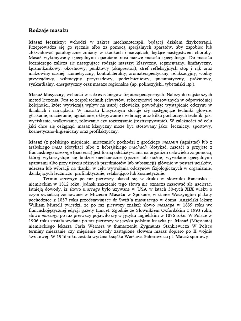 Rodzaje Masażu | PDF