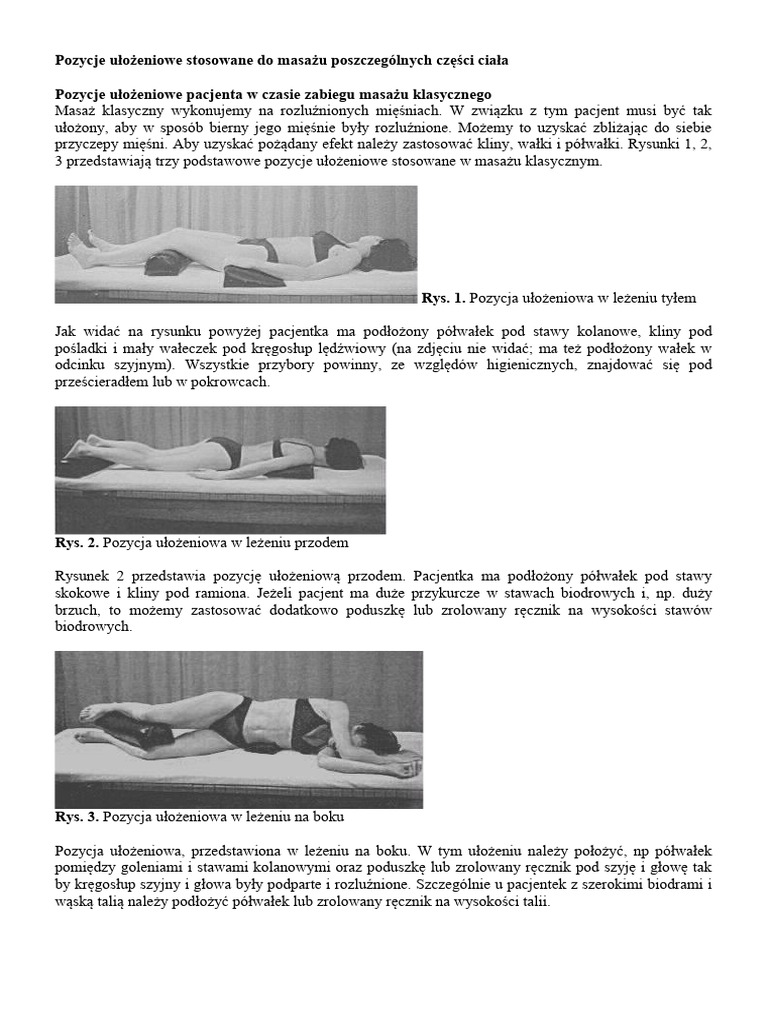 Pozycje Ułożeniowe Stosowane Do Masażu Poszczególnych Części Ciała | PDF