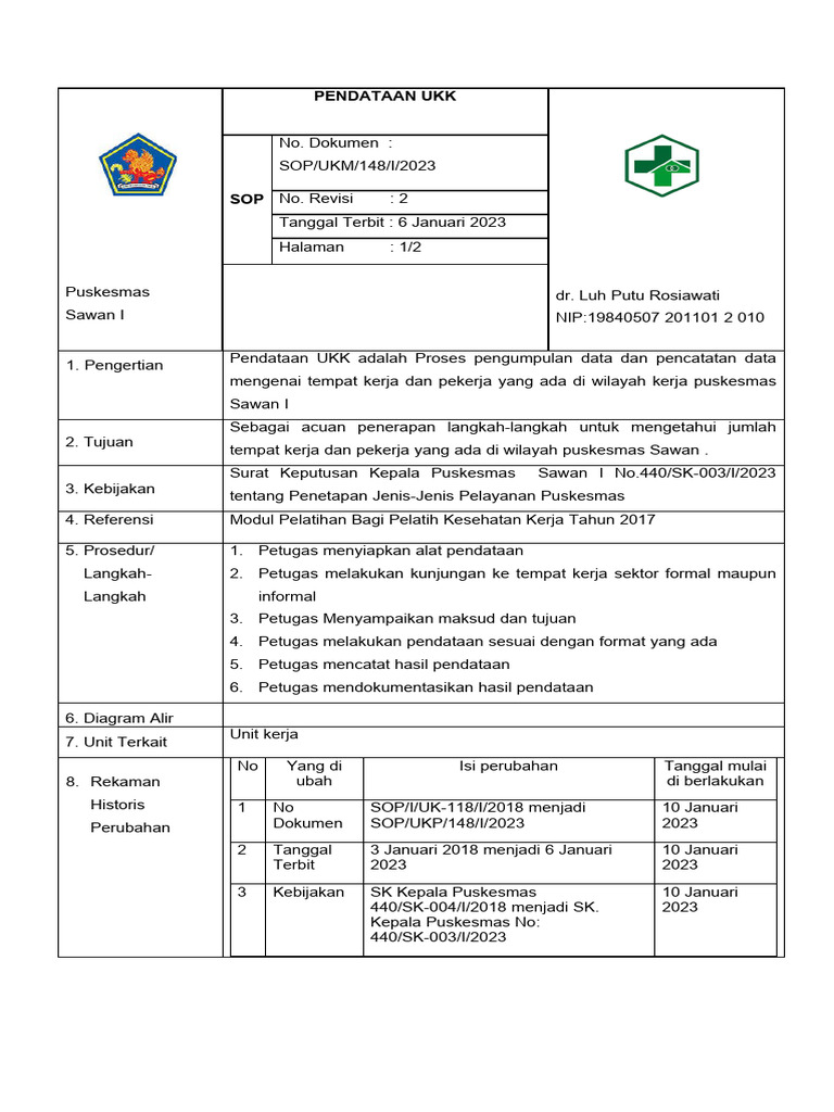 Sop Pendataan Ukk 2023 | PDF